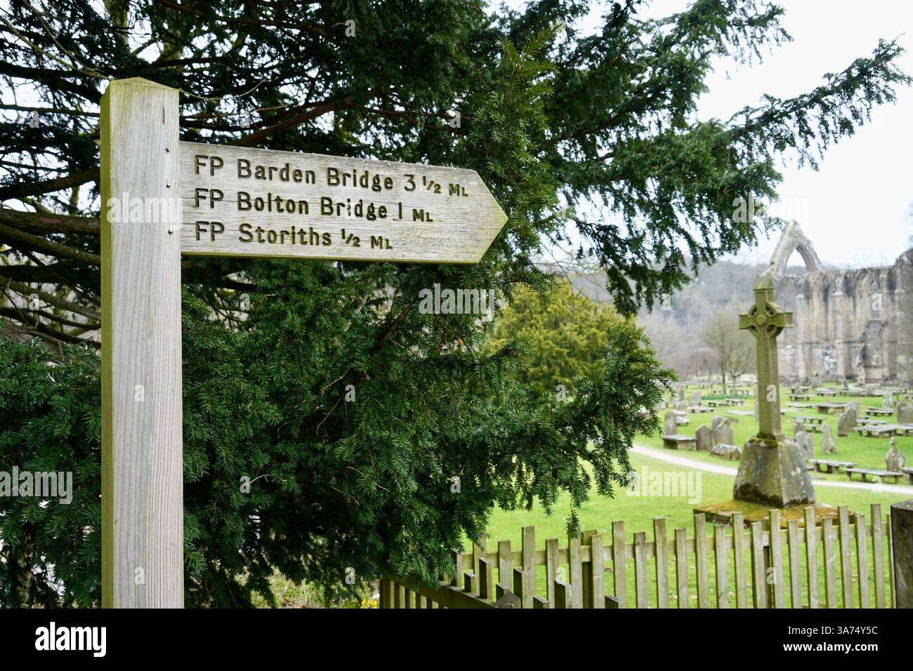 Wooden direction sign to Bardon Bridge, Bolton Bridge, Storiths Stock ...