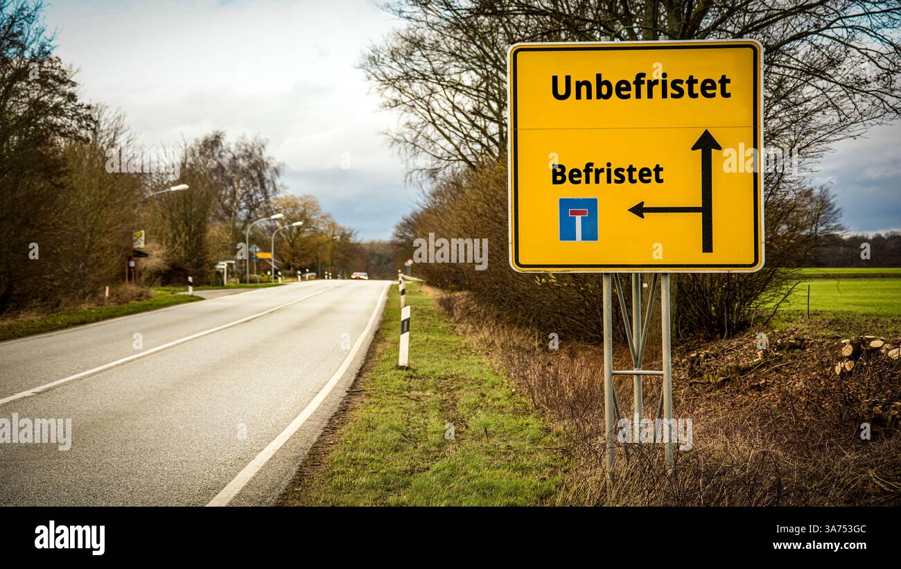 An image with a signpost pointing in two different directions in German ...