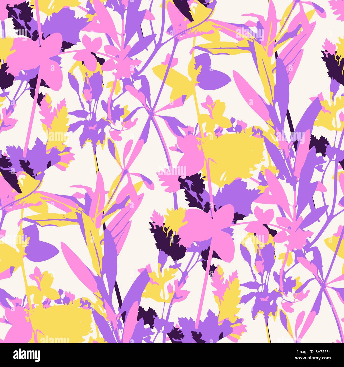 Seamless pattern with dry herbs and leaves in bold vivid colors. Wild ...