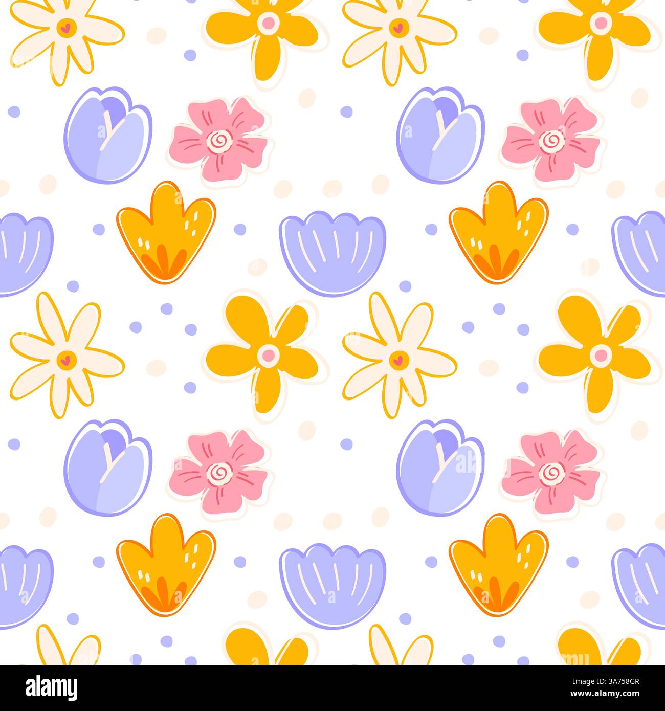Playful pattern of purple flowers Stock Vector Images - Alamy