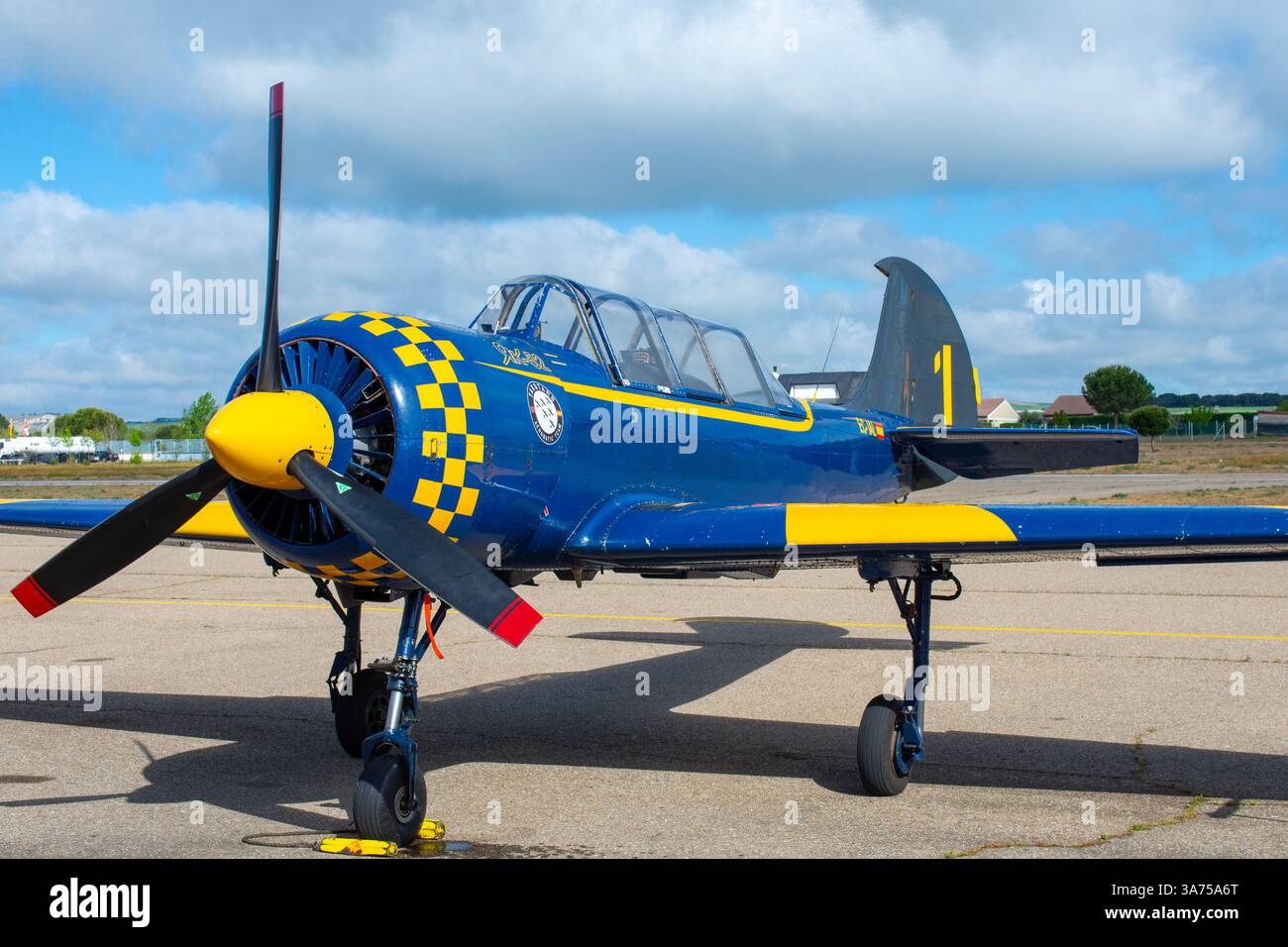 Yakovlev Yak-52 aerobatic aircraft at the Matilla de los Caños airfield ...