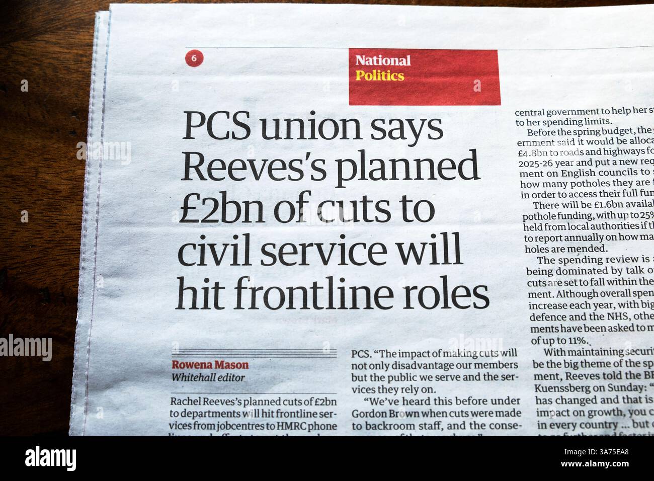'PCS union says Reeves's planned £2bn of cuts to civil service will hit ...