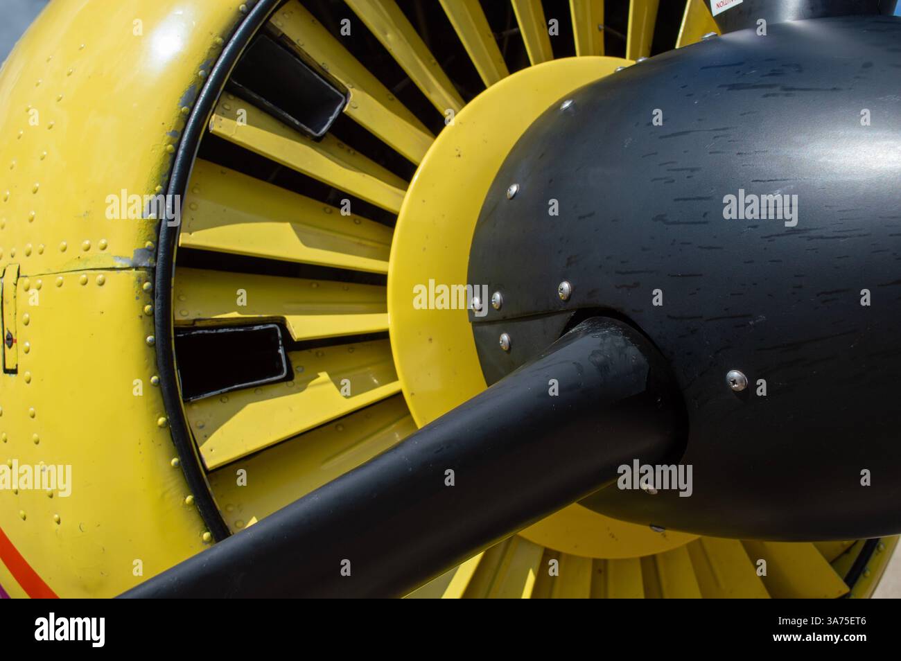 Yakovlev Yak-52 aerobatic aircraft engine at the Matilla de los Caños ...