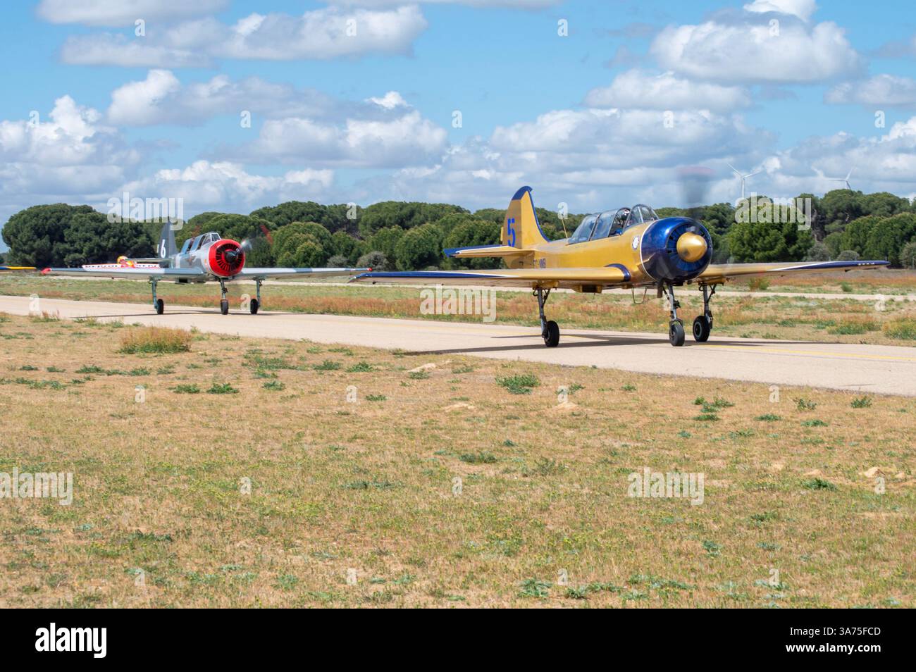 Yakovlev Yak-52 aerobatic aircraft at the Matilla de los Caños airfield ...