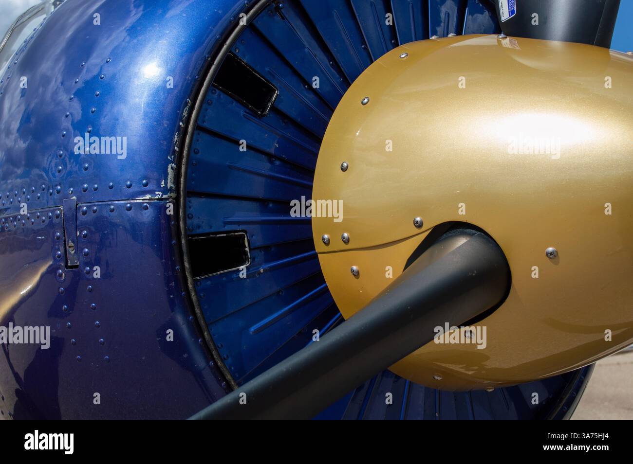 Yakovlev Yak-52 aerobatic aircraft engine at the Matilla de los Caños ...