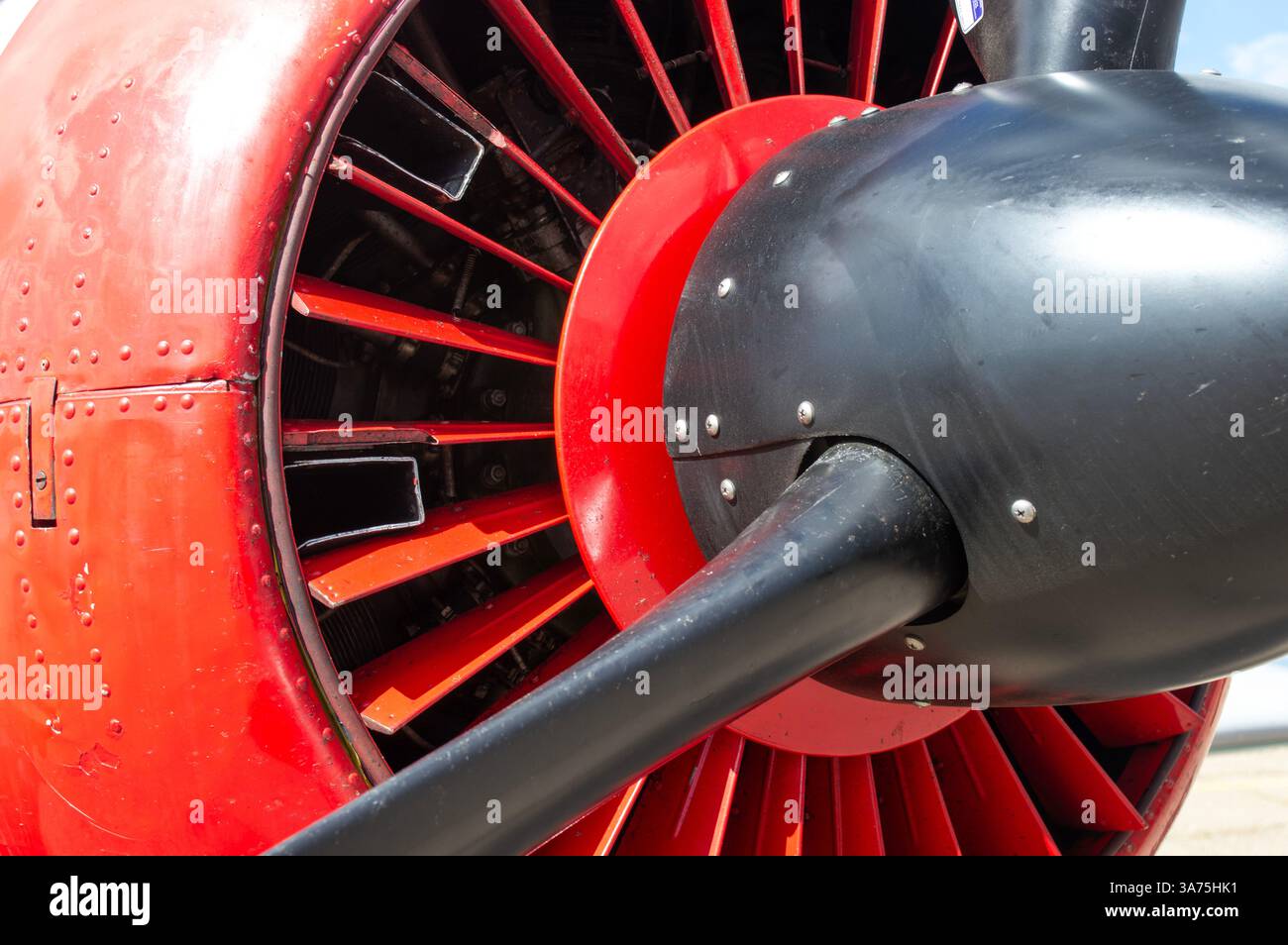 Yakovlev Yak-52 aerobatic aircraft engine at the Matilla de los Caños ...