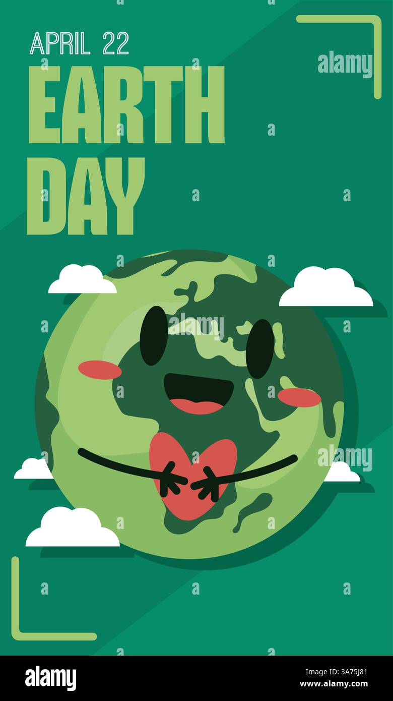 Earth Day poster with smiling planet holding heart Vector Stock Vector ...
