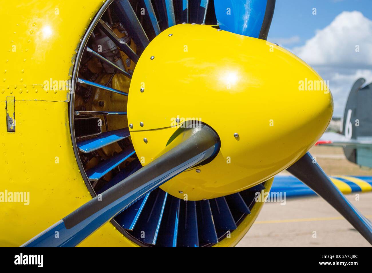 Yakovlev Yak-52 aerobatic aircraft engine at the Matilla de los Caños ...