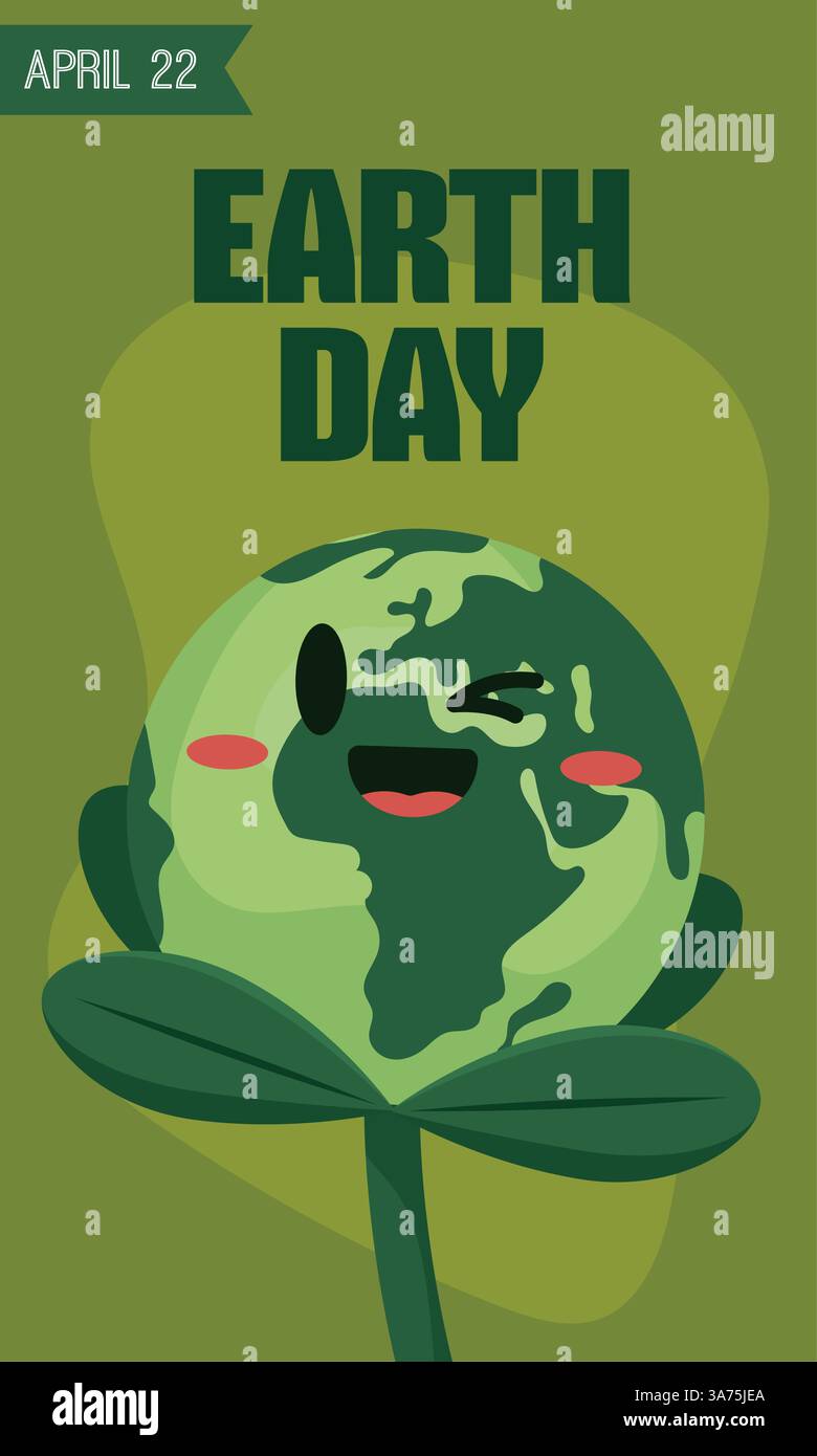 Earth Day poster with smiling planet in leaf bed Vector Stock Vector ...