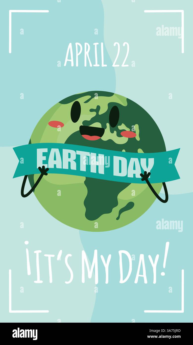 Earth Day poster with happy planet holding banner Vector Stock Vector ...