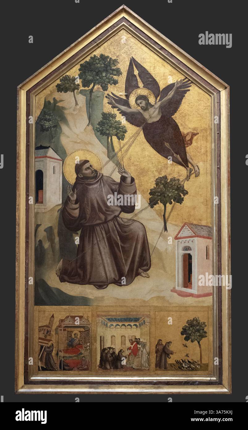 Giotto di Bondone - St. Francis of Assisi Receiving the Stigmata - In the bottom, there are ...