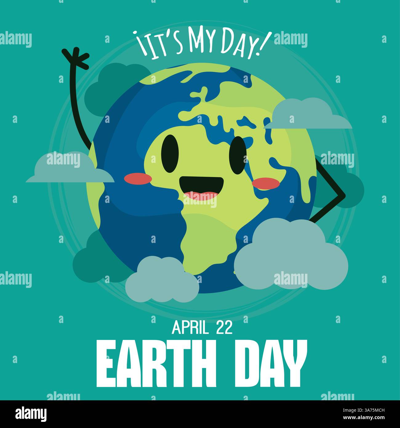 Earth Day poster with smiling globe and clouds Vector Stock Vector ...