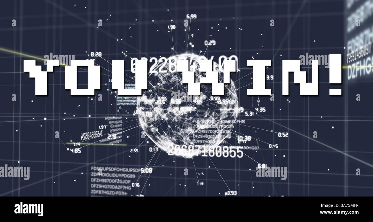 You win text over multiple changing numbers and spinning globe against ...