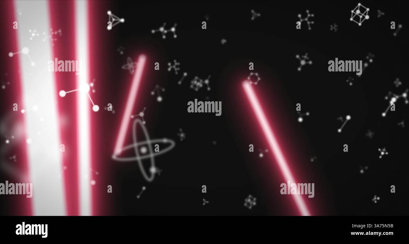 Image of molecules spinning over glowing neon stripes Stock Photo - Alamy