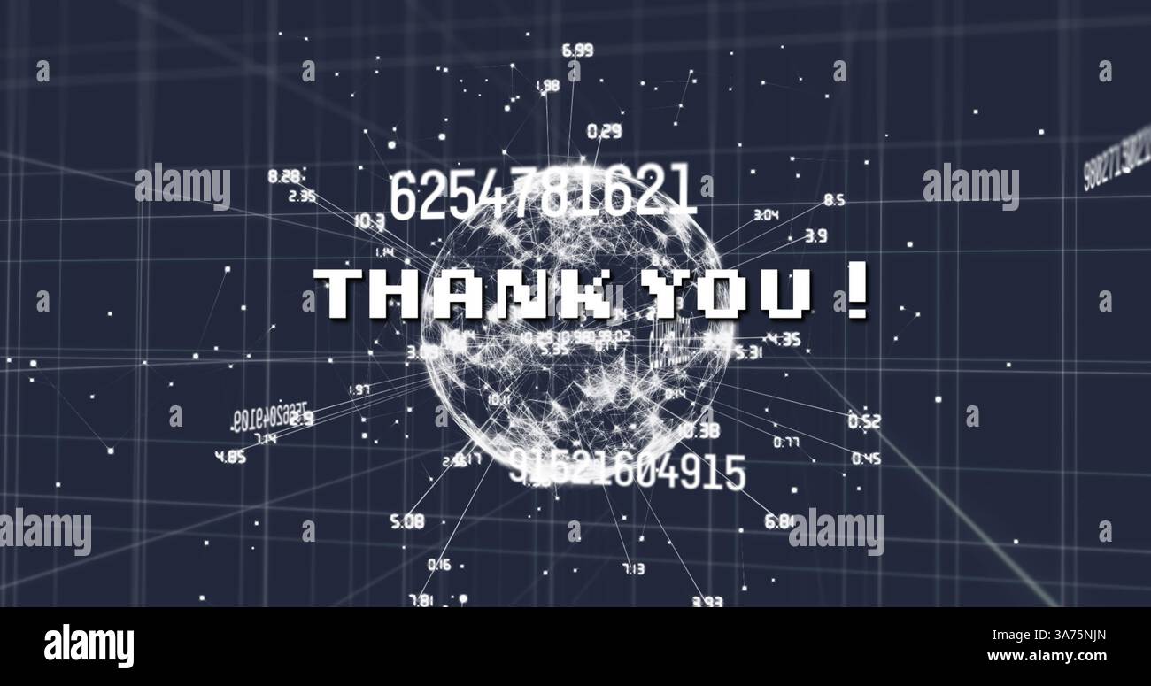 Image of thank you text over data processing and network of connections ...