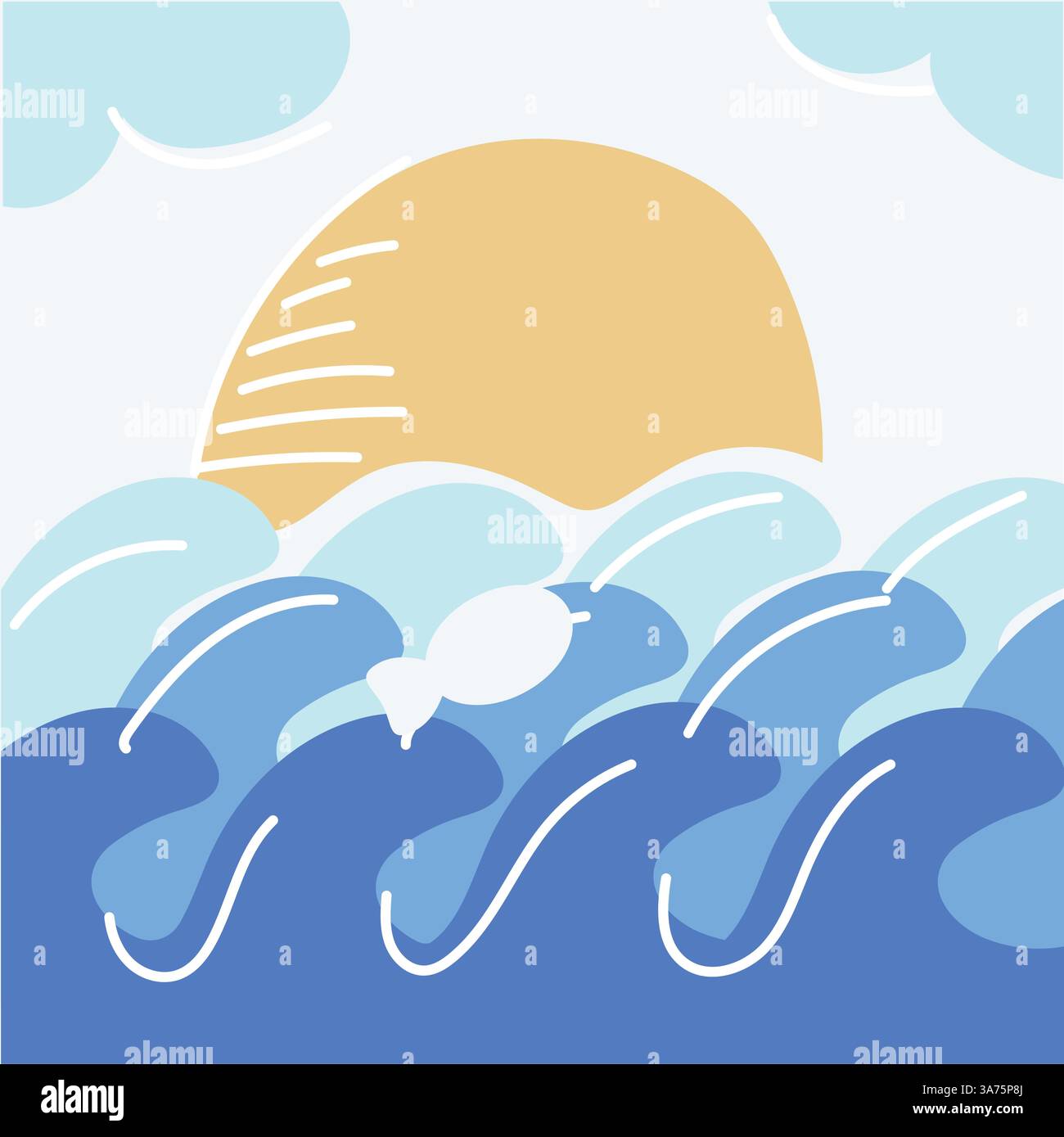 Sun setting over ocean waves and sky. Vector Stock Vector Image & Art ...