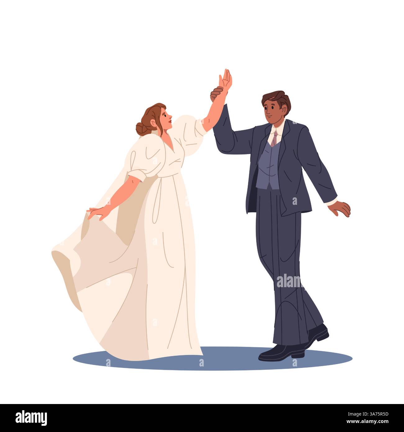 Bride and groom do a romantic wedding dance. Vector marriage dancing of ...