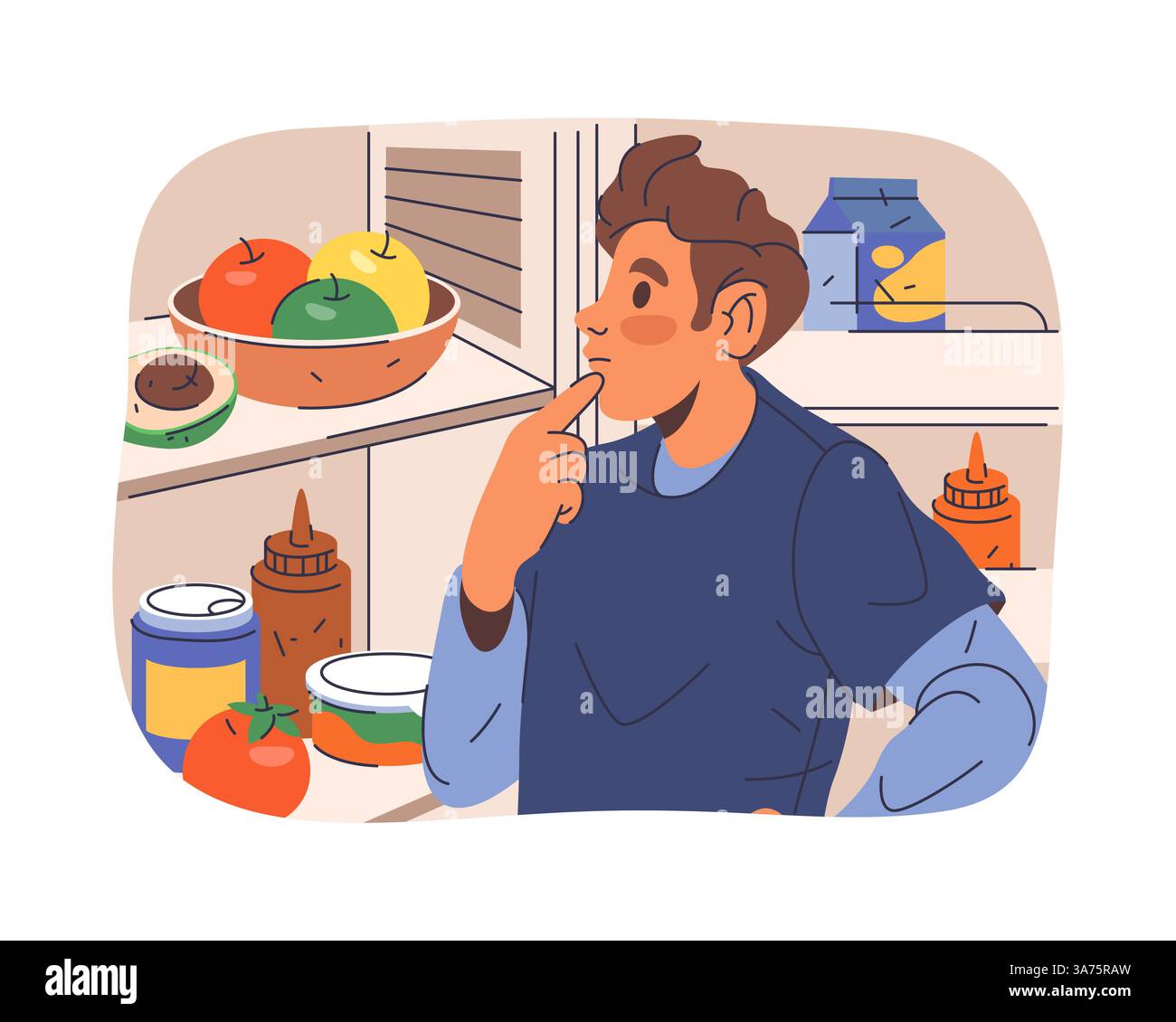 Vector illustration of food choosing. Fridge or refrigerator meal ...