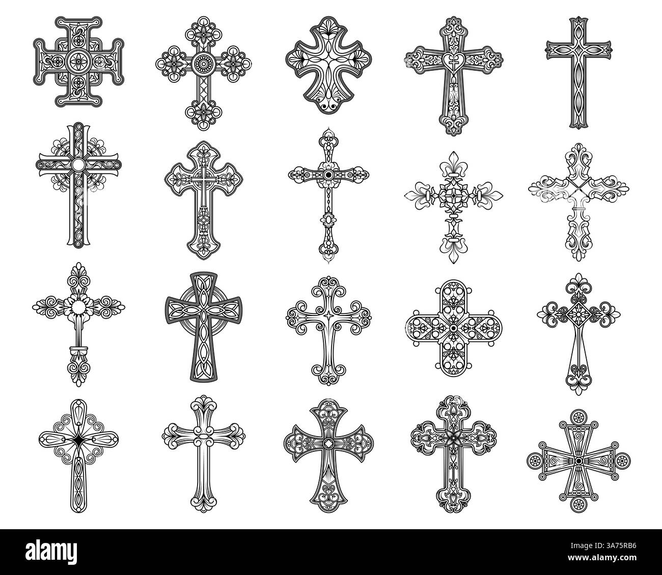 Catholic cross vector icon set. Religious christian symbol. Faith collection of crucifix or holy ...