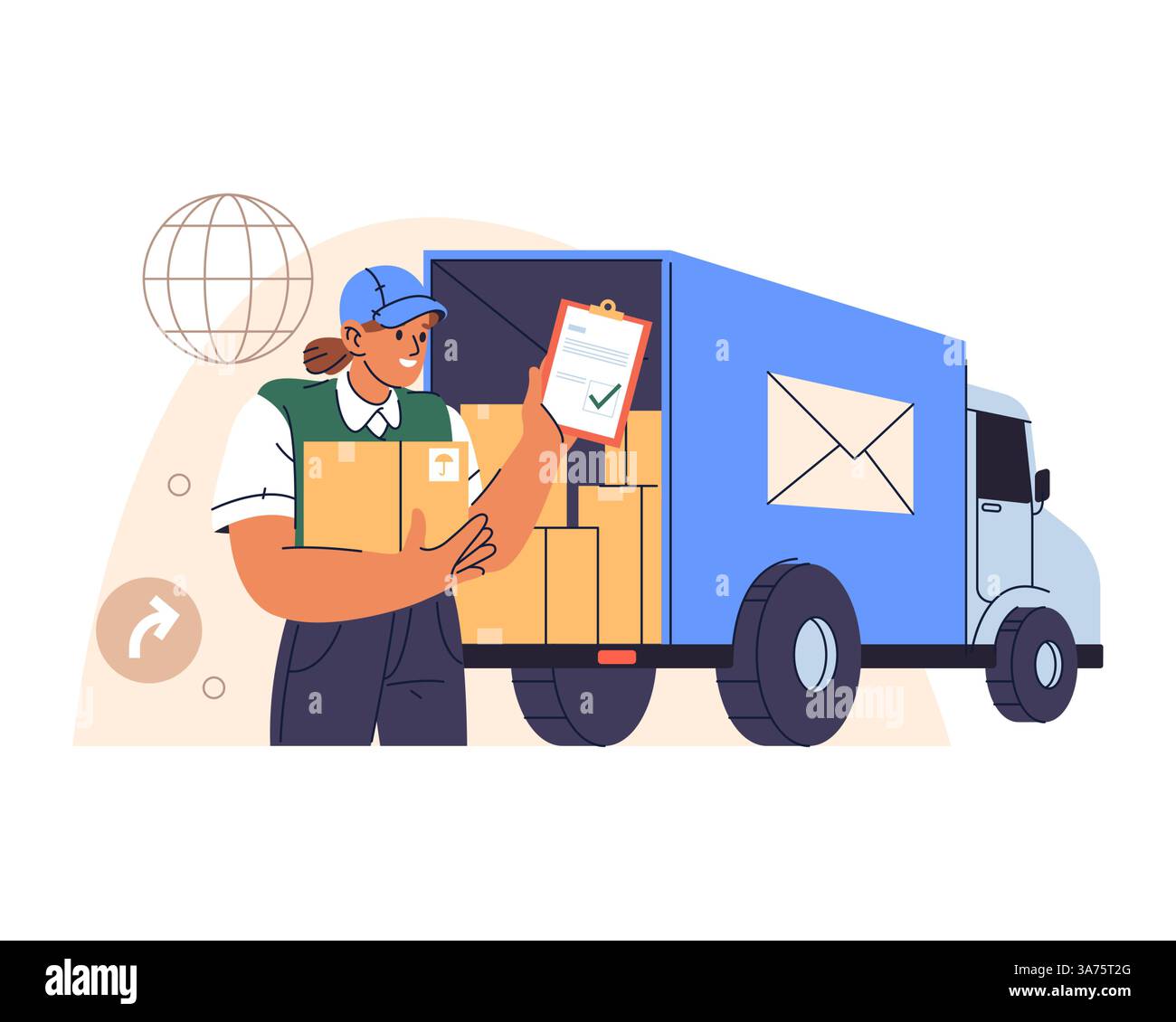 Vector land parcel delivery sign. Truck and cargo cardboard boxes ...