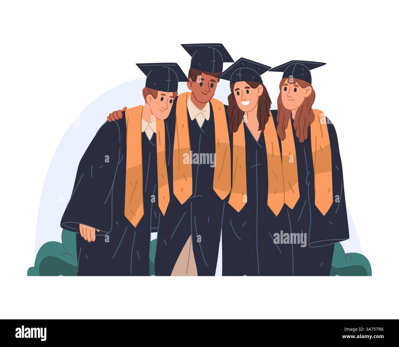 Graduated students in academic mortarboard. Vector clipart of ...