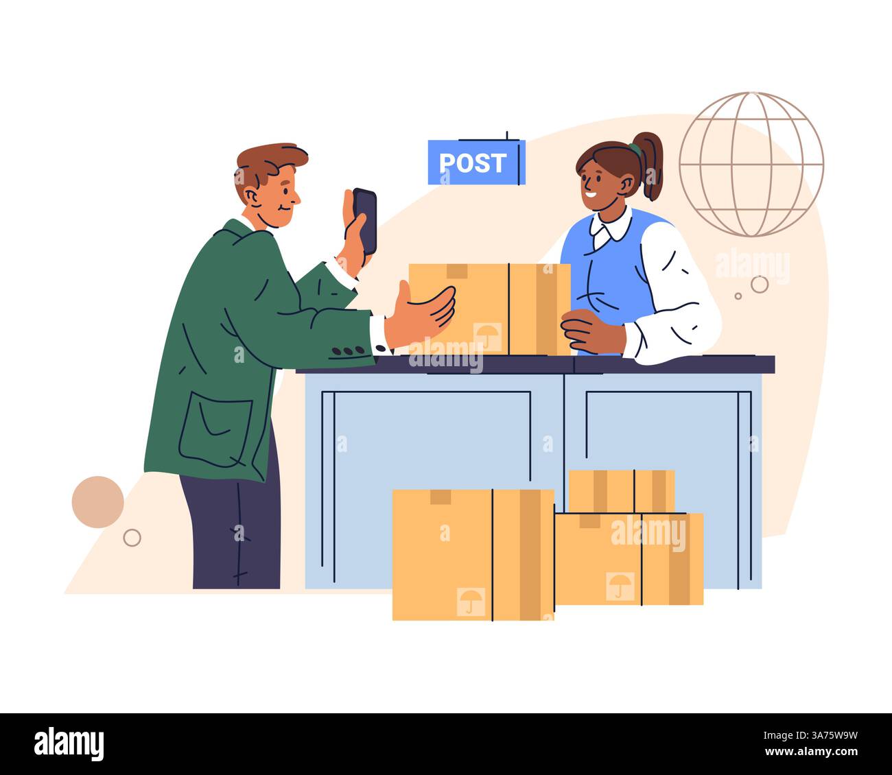 Customer receiving parcel from postal service. Vector symbol for ...