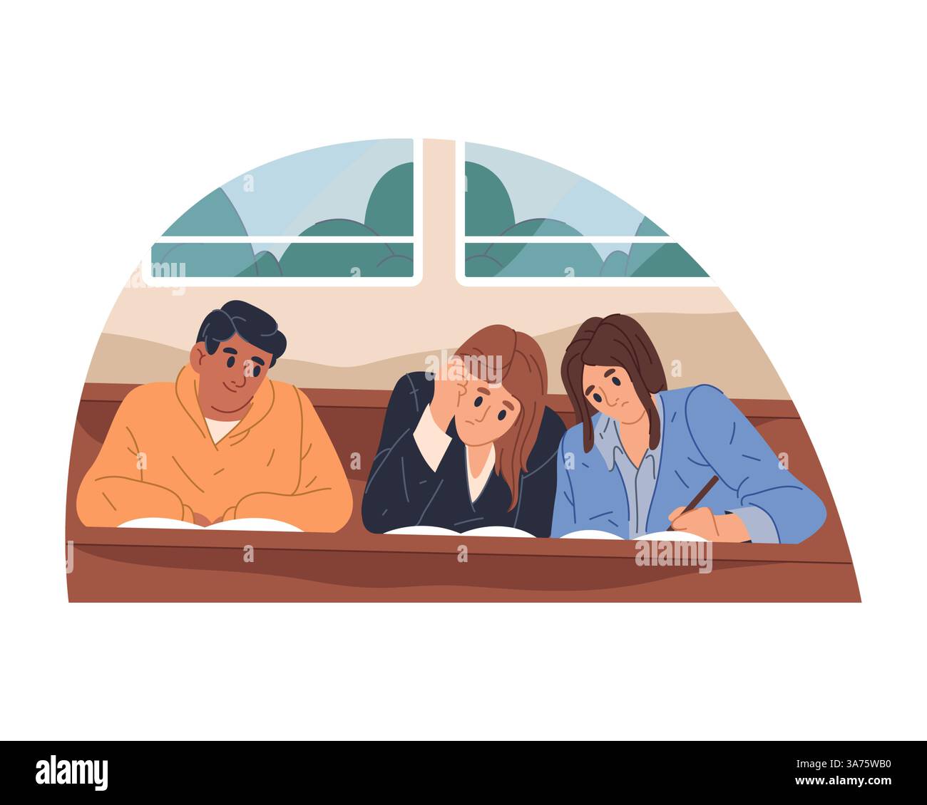 University students at desk. Vector sign for study and learning ...