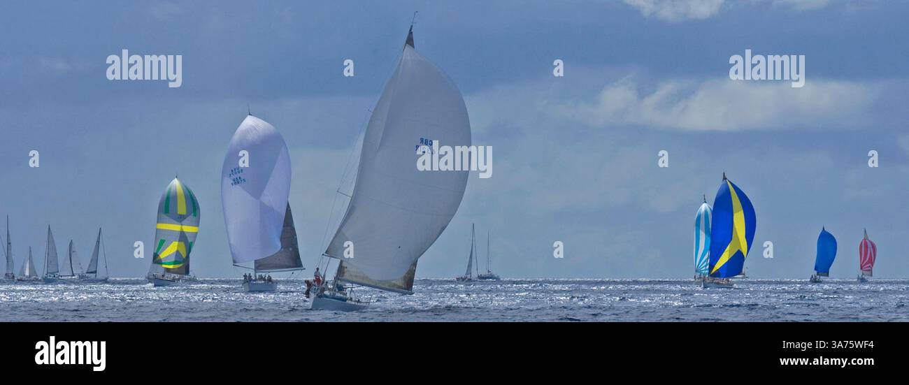 March 08, 2003 - St Martin, Caribbean - Yachts sailing with spinnakers ...