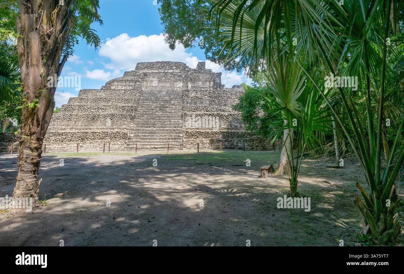 Mayan stone pyramid ruins at Chacchoben in Quintana Roo, Mexico Stock ...
