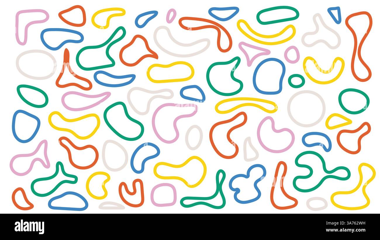 Abstract organic liquid blobs with colorful outlines, ideal for speech bubbles and creative ...