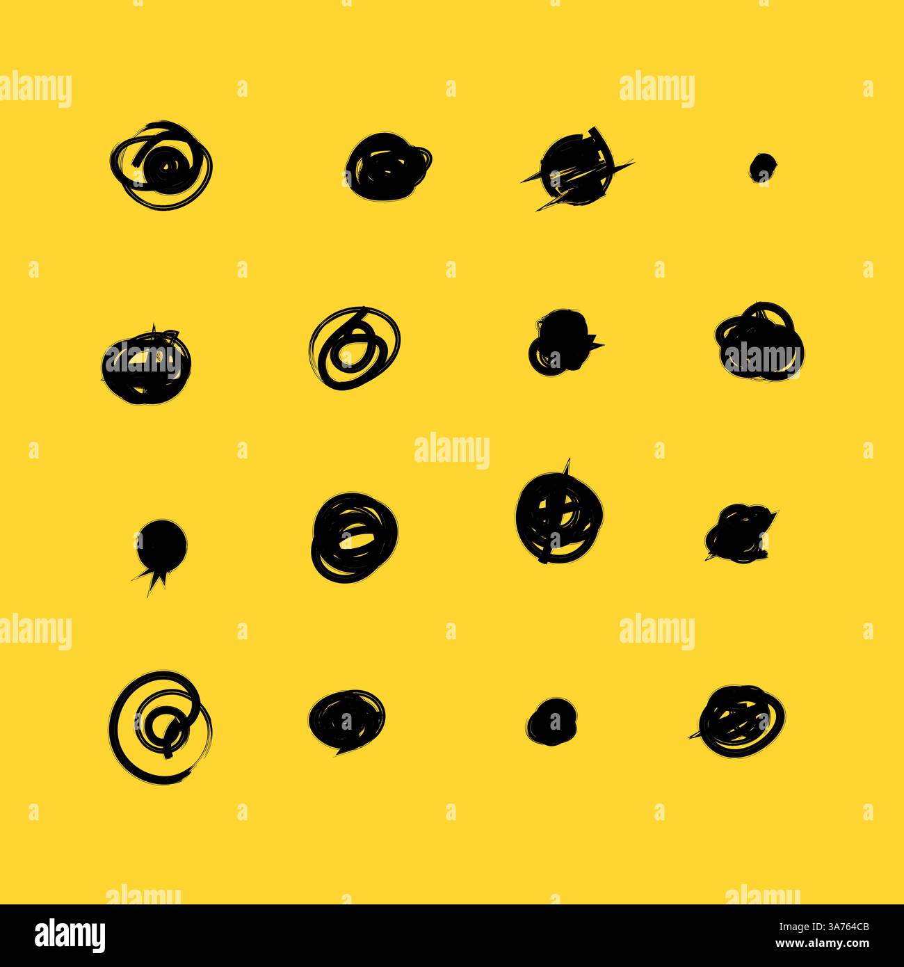 Set of hand drawn doodle circles in a grunge style. Yellow background ...
