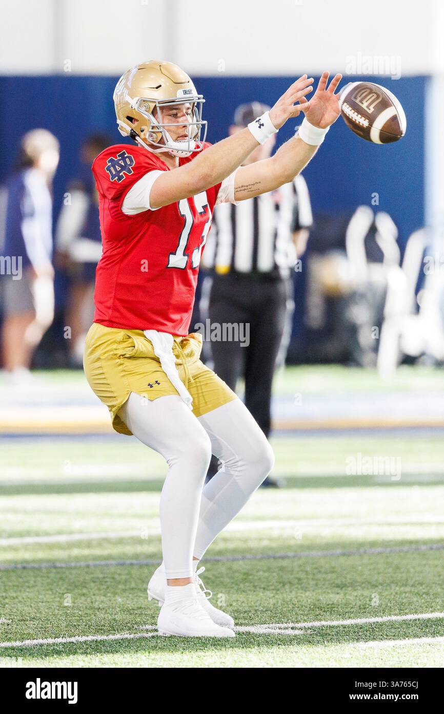 March 26, 2025: Notre Dame quarterback CJ Carr (13) runs drill during ...