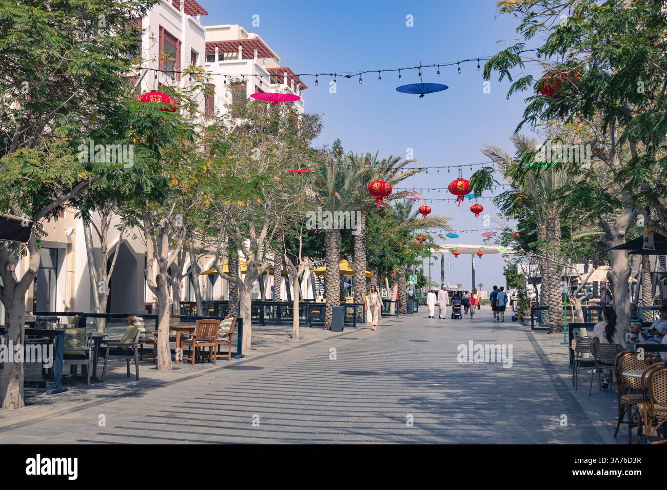 Muscat, Oman. February 10, 2025. View of Al Mouj main pedestrian street ...