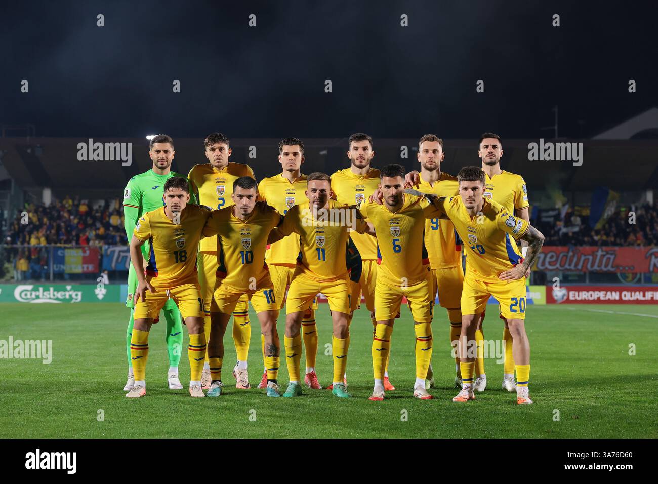 Serravalle, Italy. 24th Mar, 2025. The Romania starting eleven line up ...
