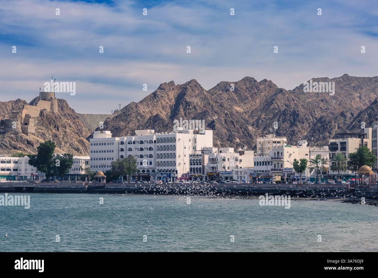 Muscat, Oman. February 07, 2025. View of Mutrah Corniche, the sea and ...