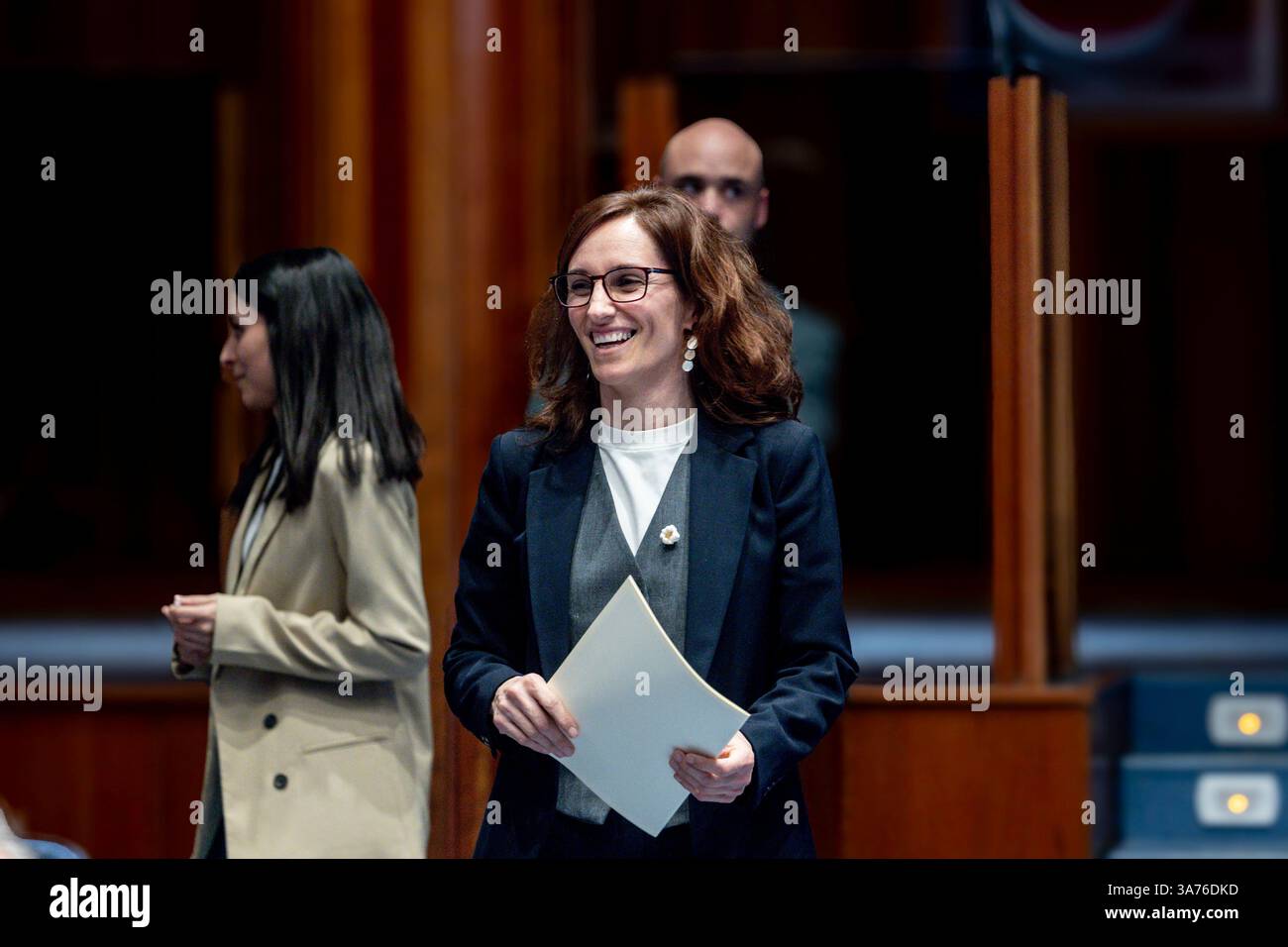 The Minister of Health, Mónica García (c), on her arrival at the ...