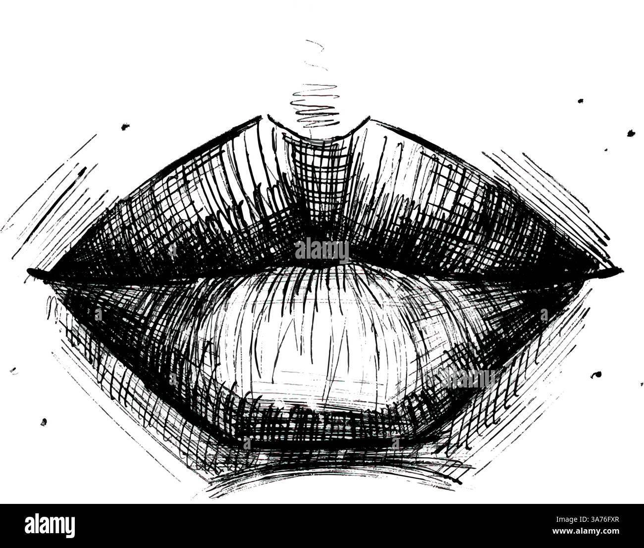 Hand drawn lips icon in graphic ink style. Woman mouth with lines ...
