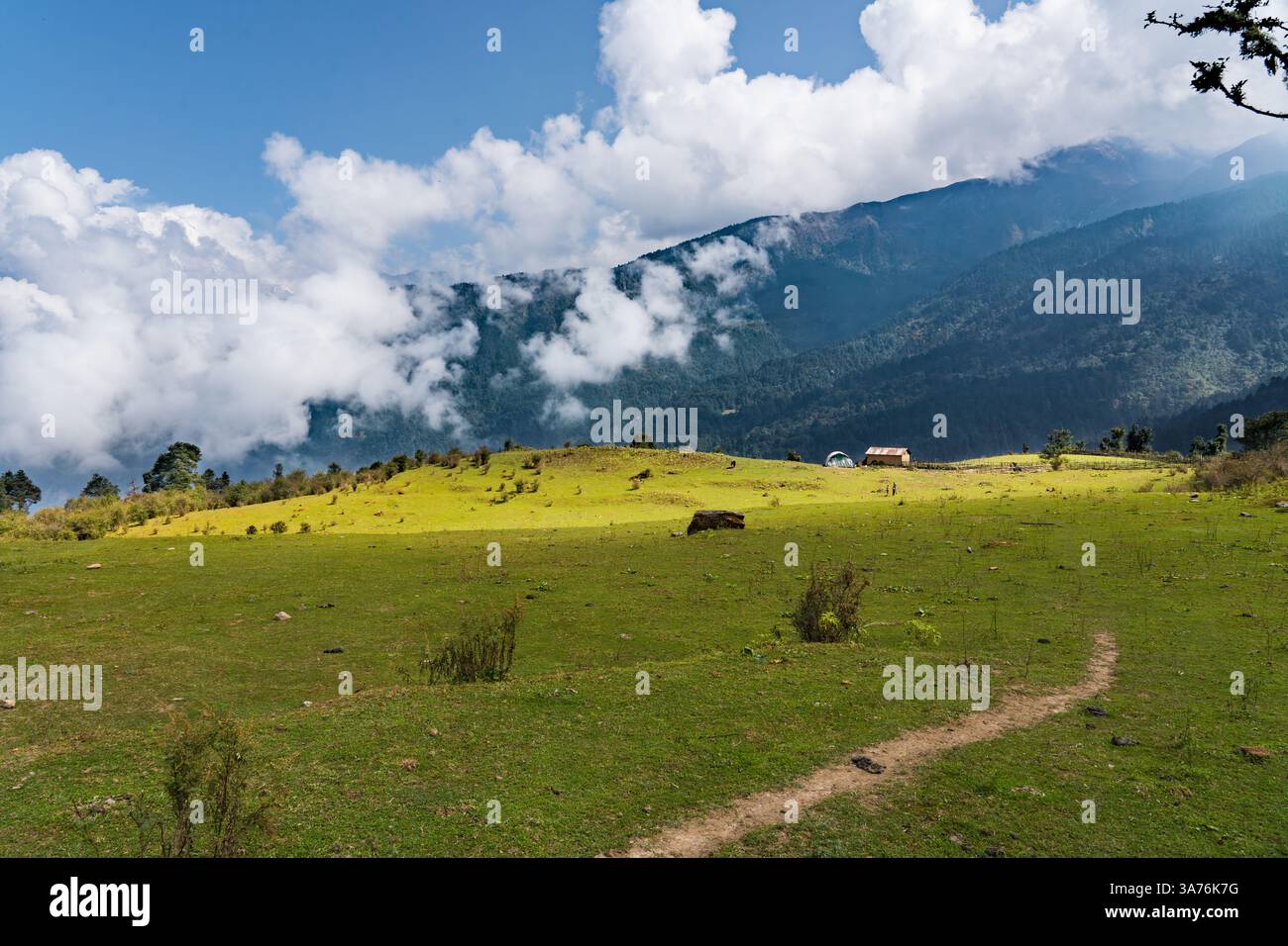 Beautiful Green Rolling Hills and Mountains of Mukharka, Rasuwa in Himalayas of Nepal Stock ...