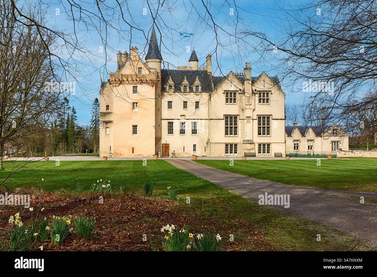 Brodie Castle Moray Scotland a Z-plan tower house in early Spring Stock ...