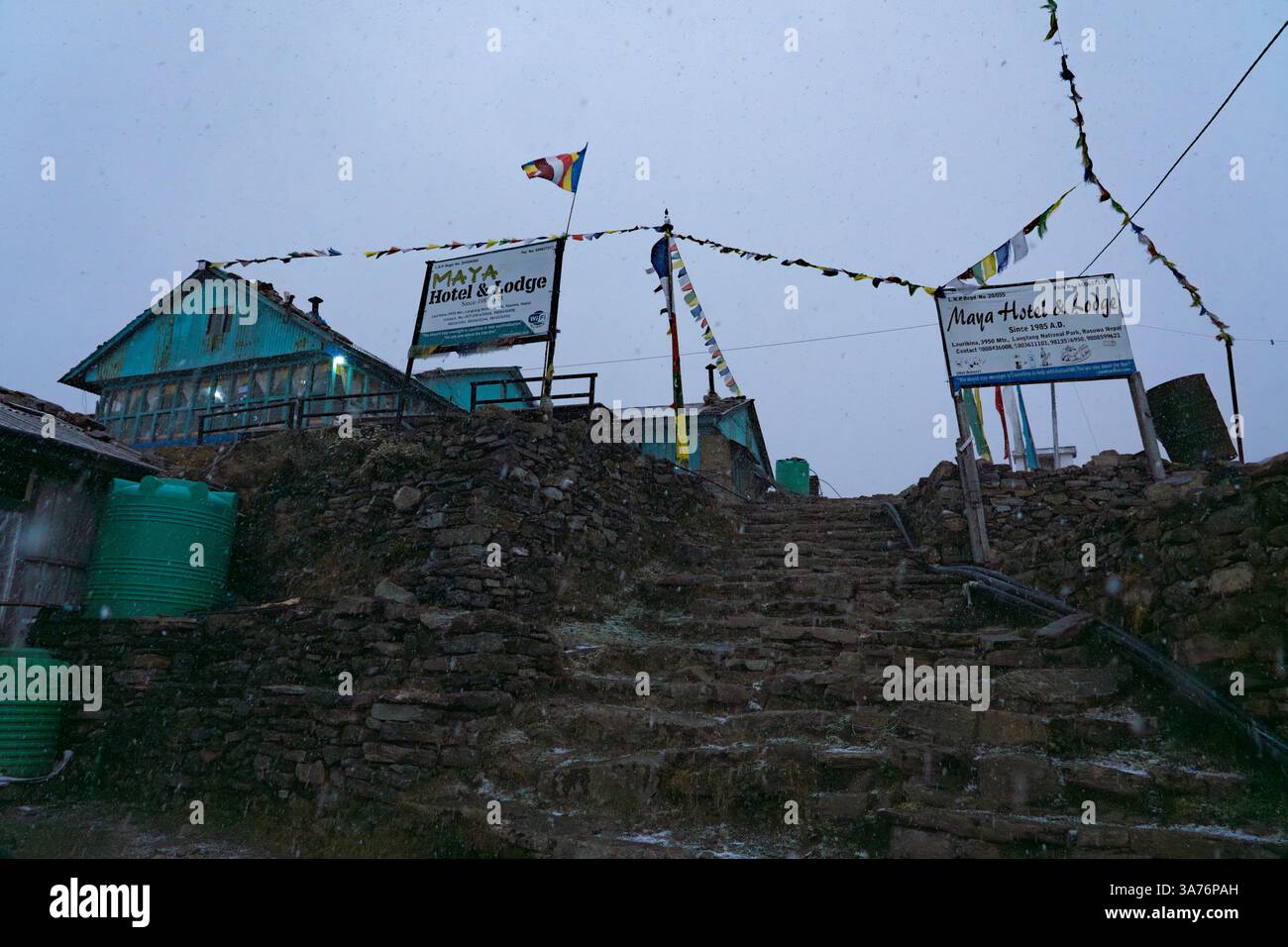 Laurebina, Rasuwa, Nepal - October 20, 2024 : Laurebina Village and Tea shops during Snowy ...