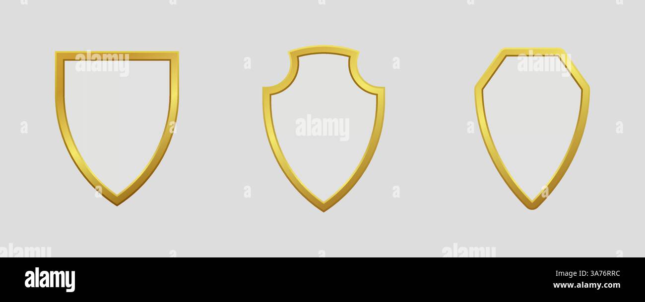 Set of realistic luxurious gold shields in various shapes, perfect for ...