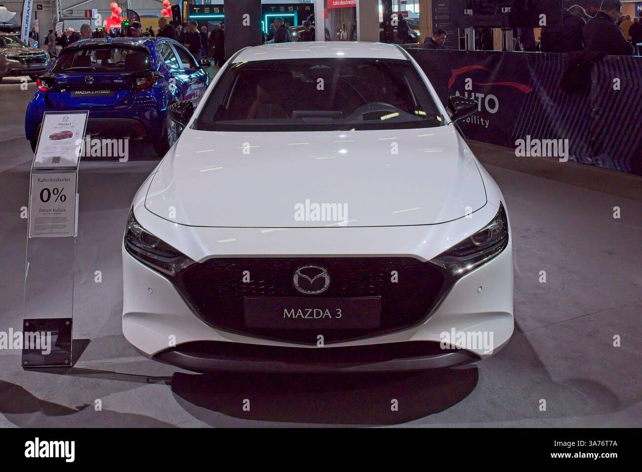 Pasila, Helsinki, Finland – March 14. 2025: Mazda 3 car at AUTO 25 and ...