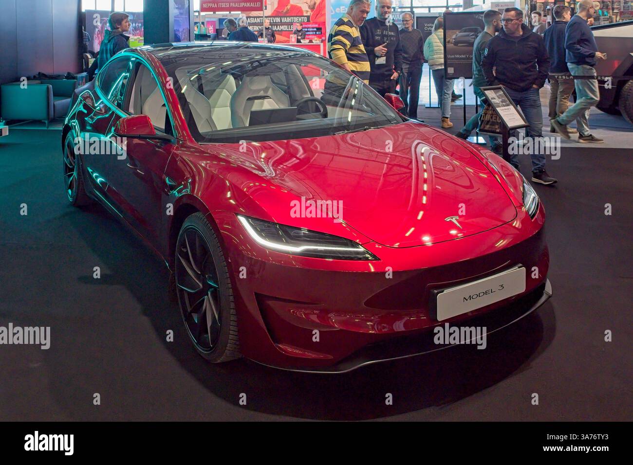 Pasila, Helsinki, Finland – March 14. 2025: Tesla Model 3 electric car ...