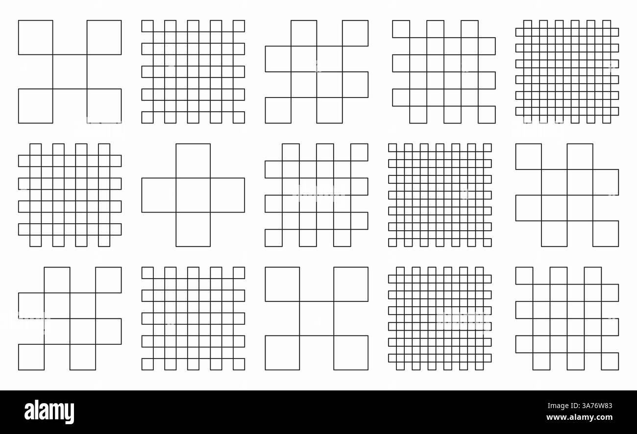 Collection of seamless check grid patterns with linear geometric shapes ...