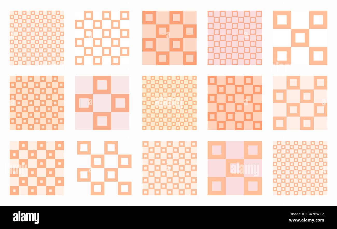 Set of seamless checkered grid patterns in Peach Fuzz tones. Square ...