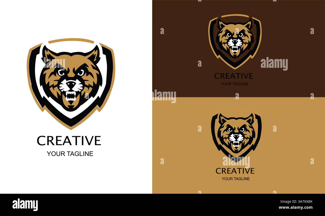 Fierce Wolf Head Shield Logo Design on White, Dark Brown, and Gold ...