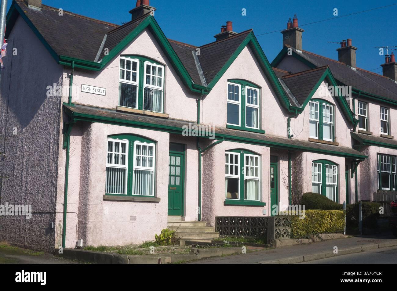 pink houses with green trimmings on High Street in Comber County Down ...