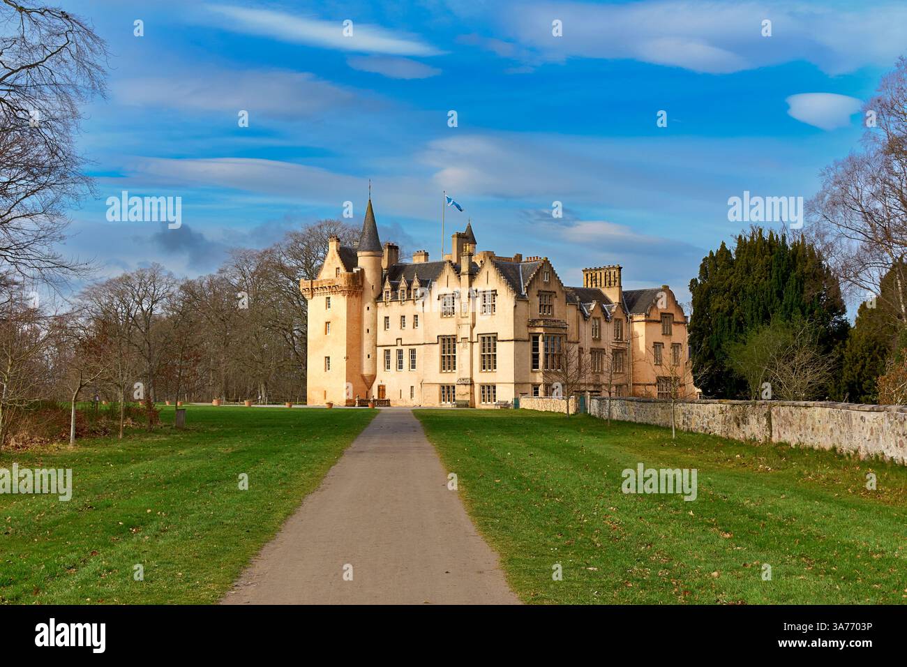 Brodie Castle Moray Scotland the Z-plan tower house and lawns in early ...