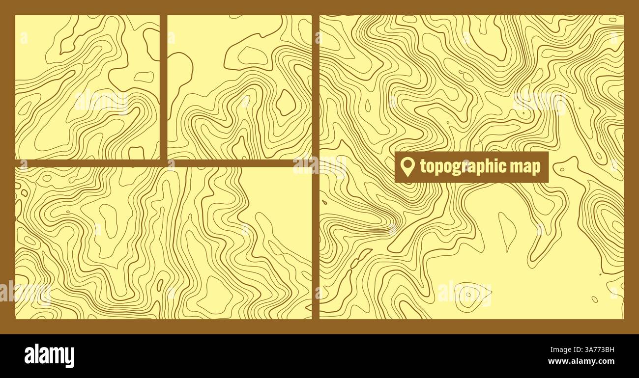 Colorful topographic map sets with contour lines. Geographic terrain ...