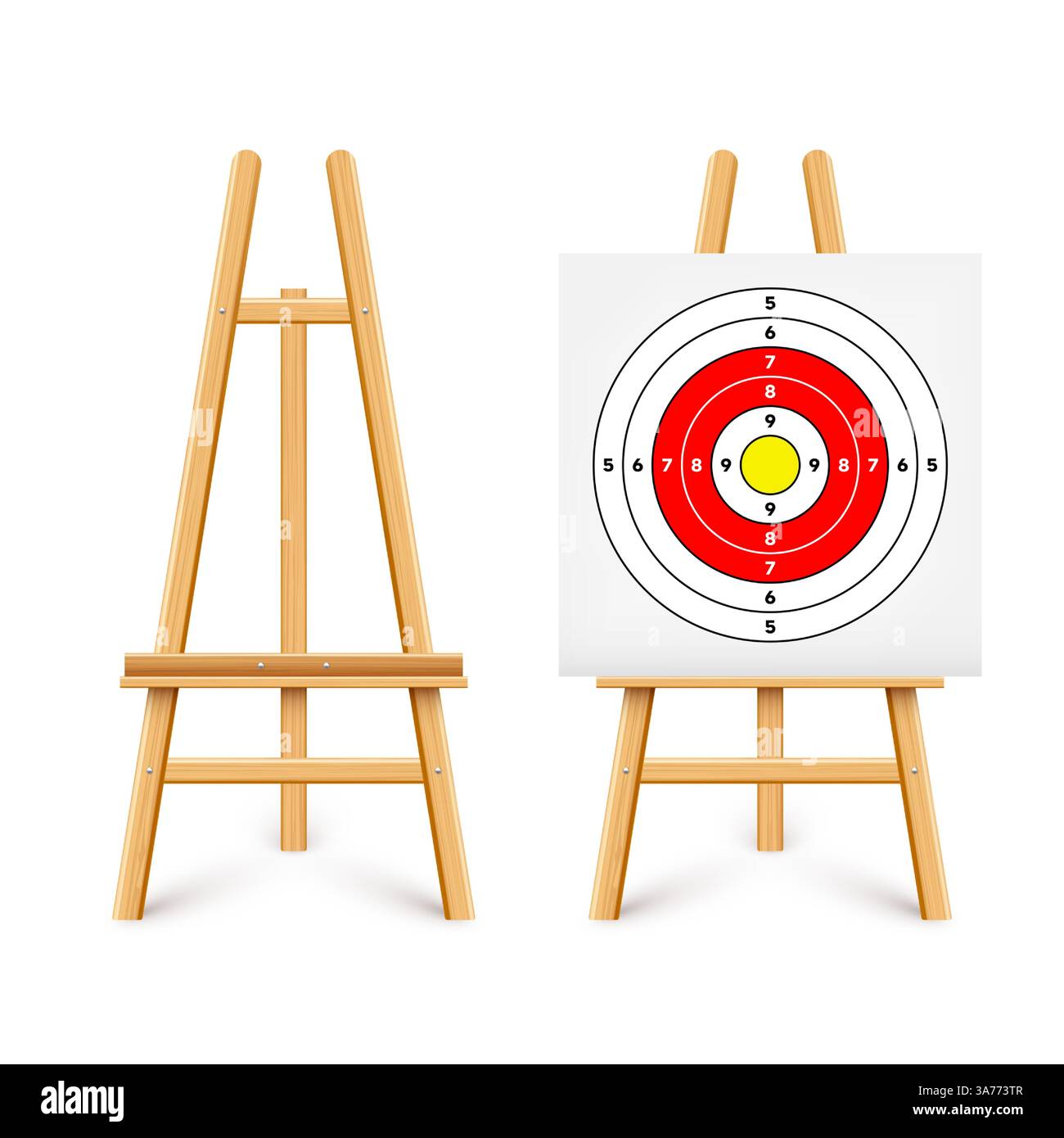 Shooting range target on a wooden easel stand. Paper target with ...